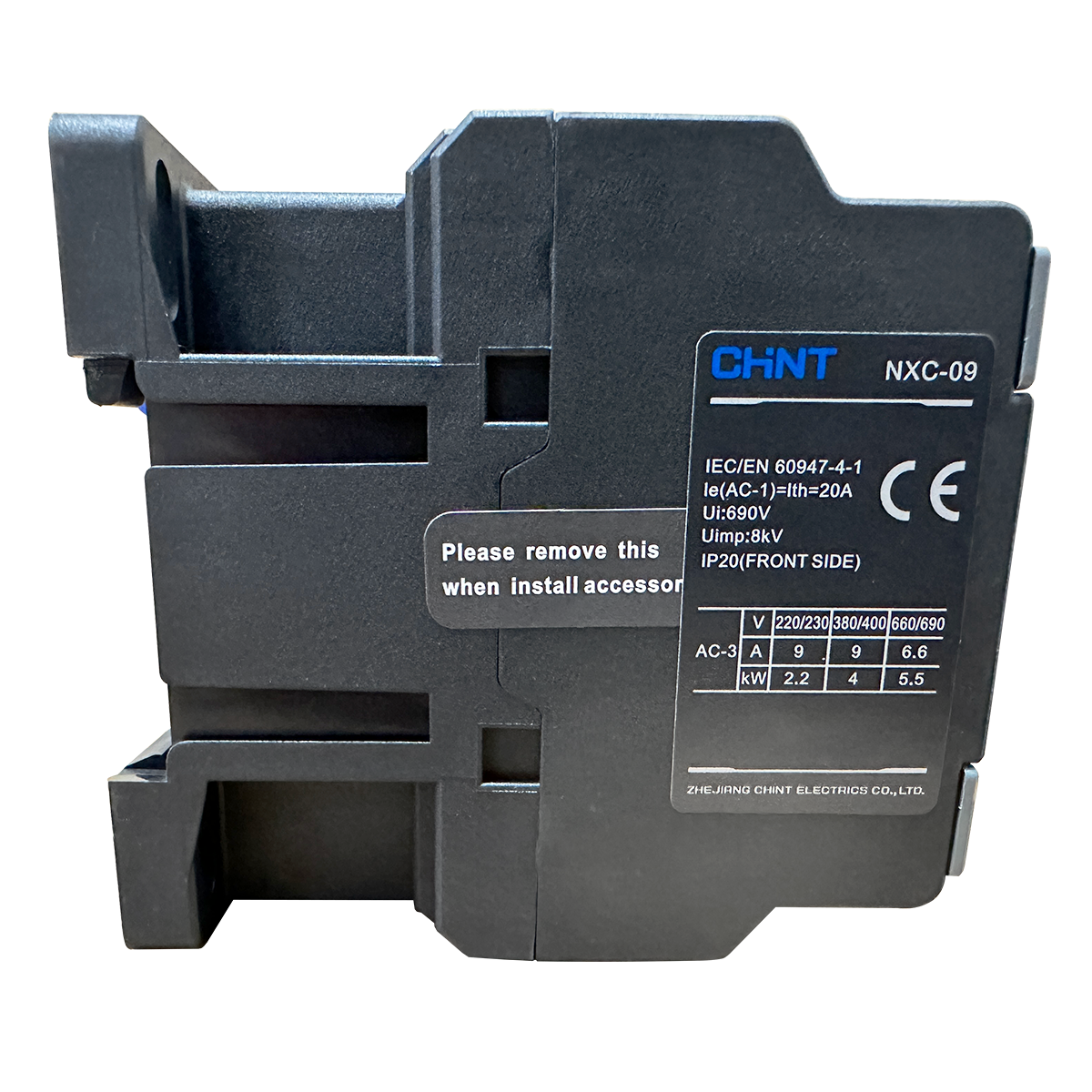 Contator Tripolar Chint NXC-09 24VAC 9A 1NA+1NF - 690V, 8kV, AC-3