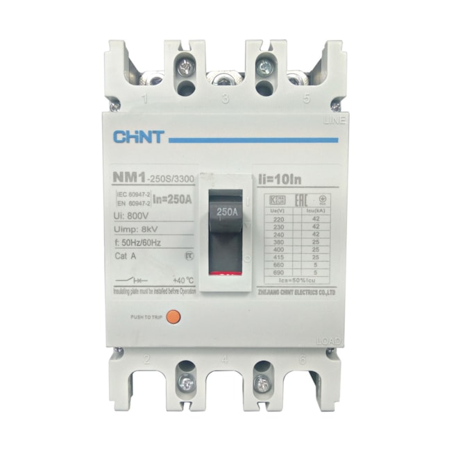 Disjuntor Caixa Moldada | 250A 800V 3 Polos | NM1-250S/3300 | Chint