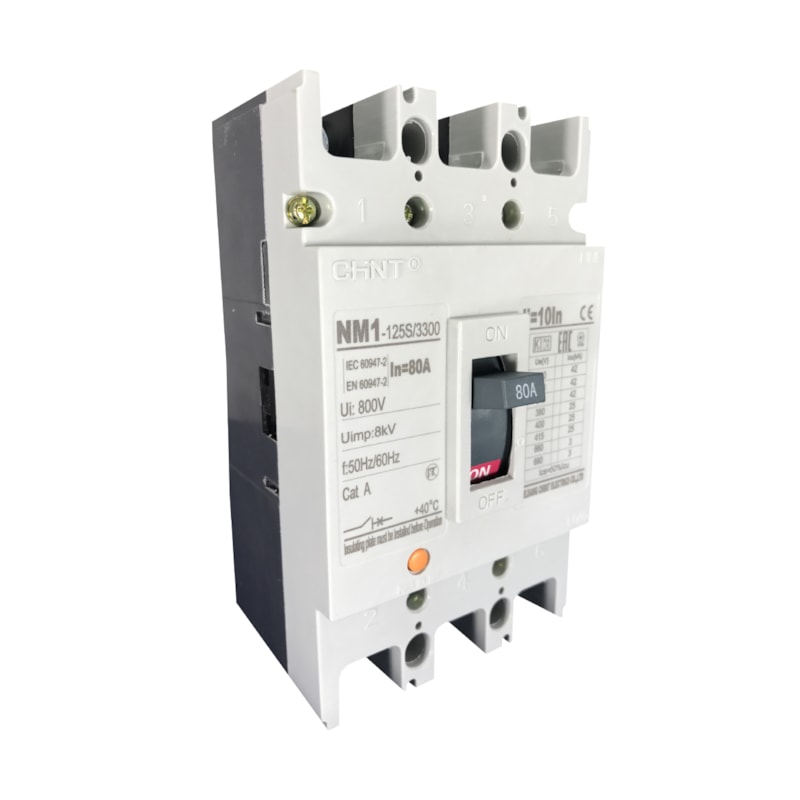 Disjuntor Caixa Moldada | 80A 800V 3 Polos | NM1-125S/3300 | Chint
