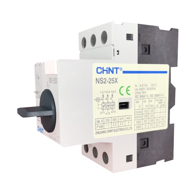 Disjuntor Motor 4A- 6,3A 690V 8kV Chint NS2-25X