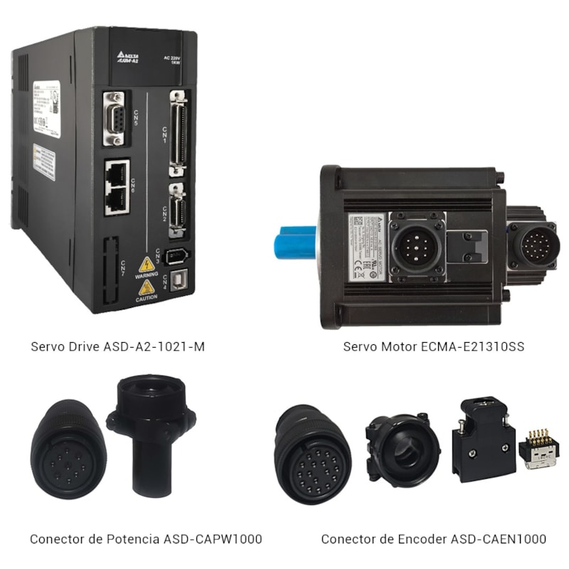 Kit Servo Acionamento A2 Delta 1kW 220V Monofásico com freio