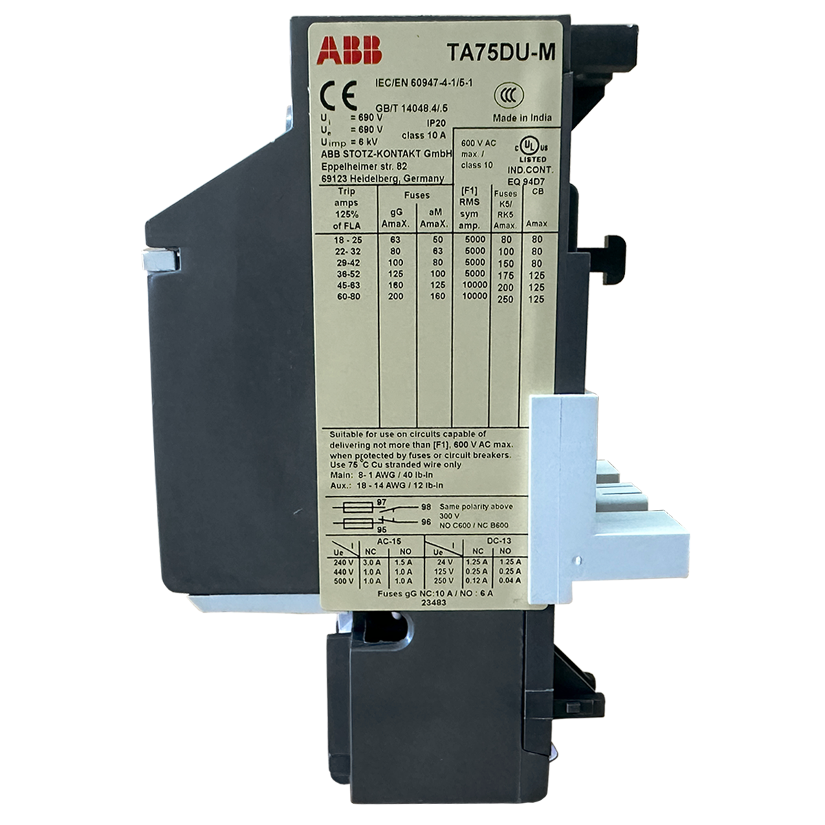 Relé de Sobrecarga Térmico ABB TA75DU-52M 52A 690V