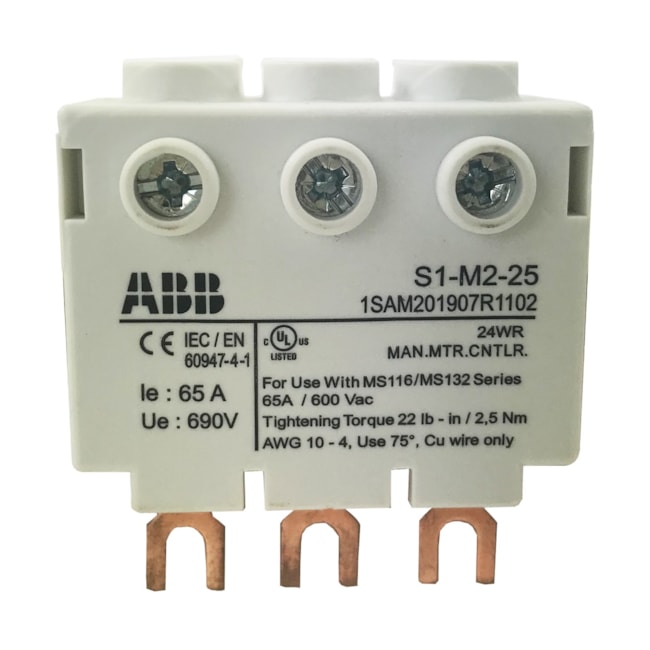 Terminal de Alimentação Trifásico | 690VAC/250VDC 65A | S1-M2-25 | ABB